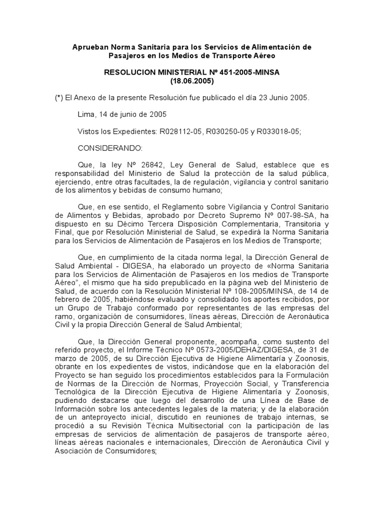 R.M. #451-2005-Minsa | PDF | Perú | Cuidado de salud del gobierno