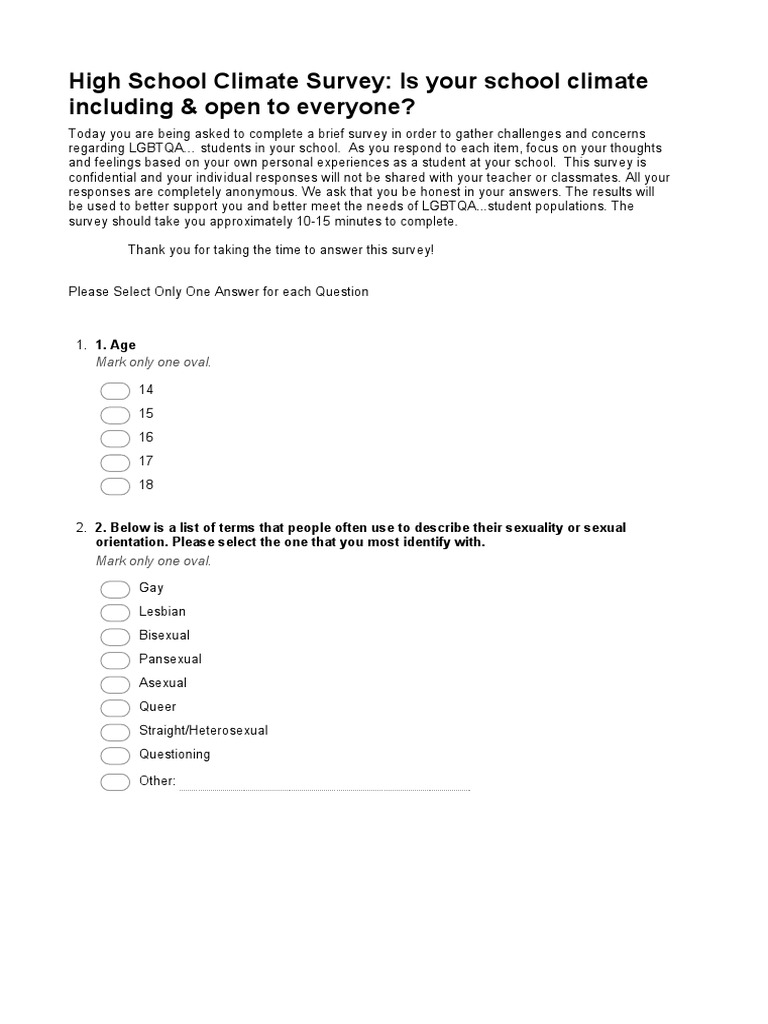 School Climate Survey - Google Forms | PDF | Race And Ethnicity In The ...