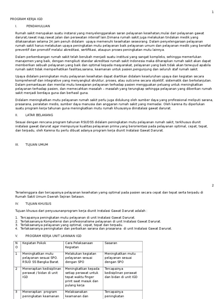 Program Kerja Igd | PDF
