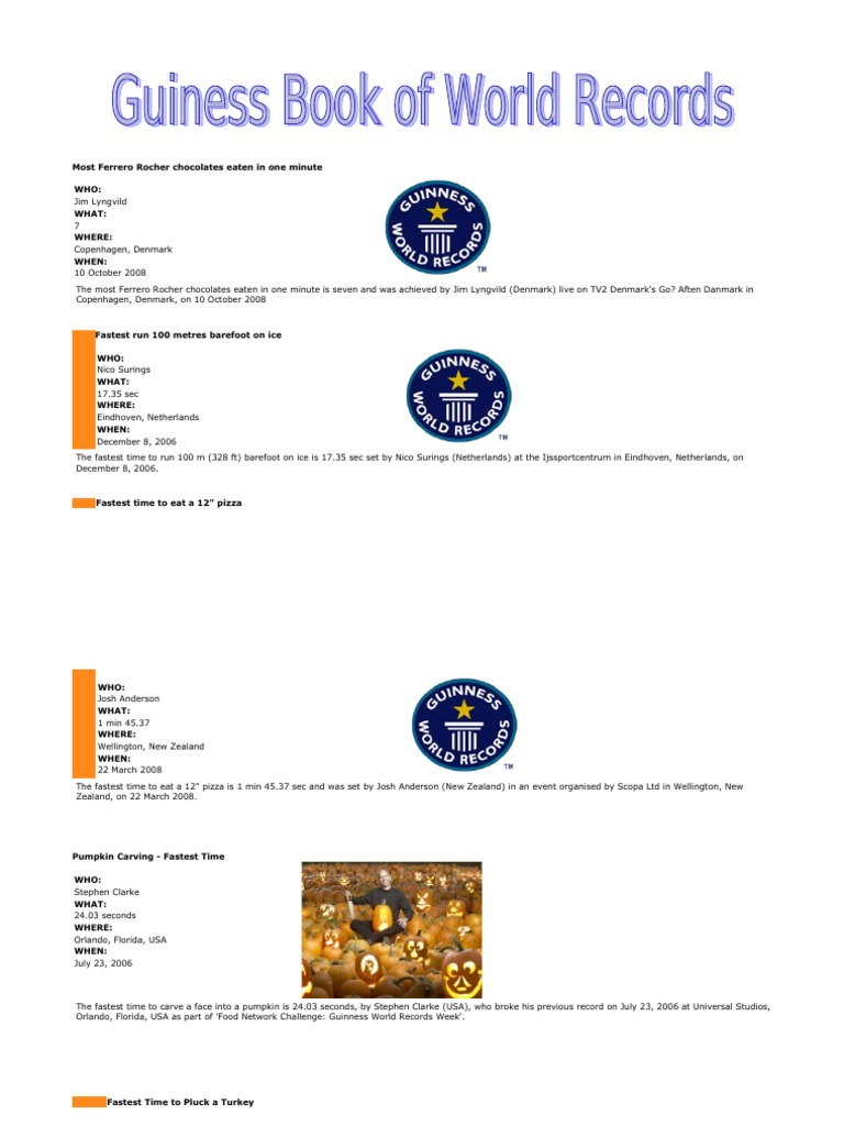 Guiness Book of World Records-Amazing Feats | PDF | Leisure