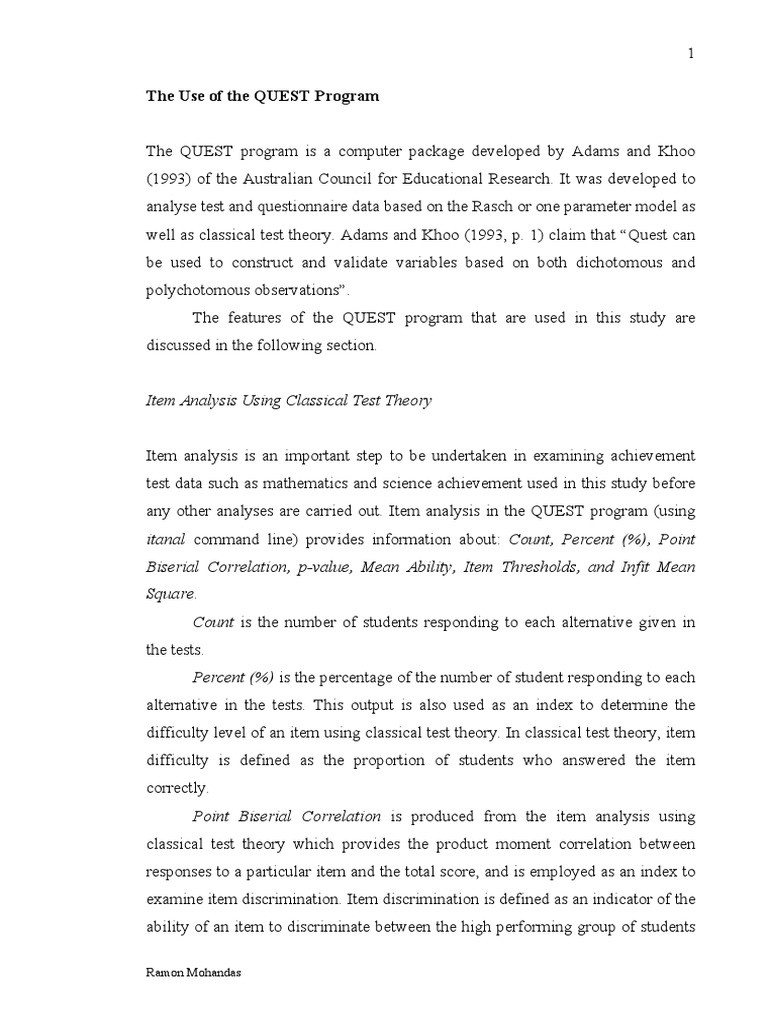 The Use of The QUEST Program | PDF