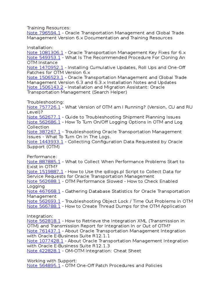 OTM Support Issues | PDF