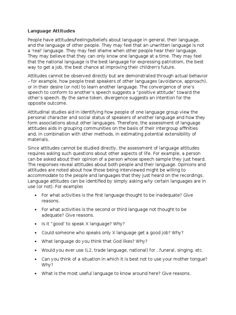 Language Attitudes | PDF | Attitude (Psychology) | Intention