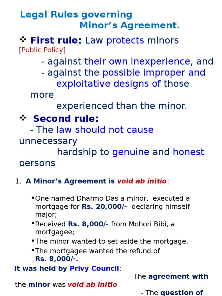 Legal Rules governing Minor’s Agreement.pptx | Law Of Agency | Legal ...