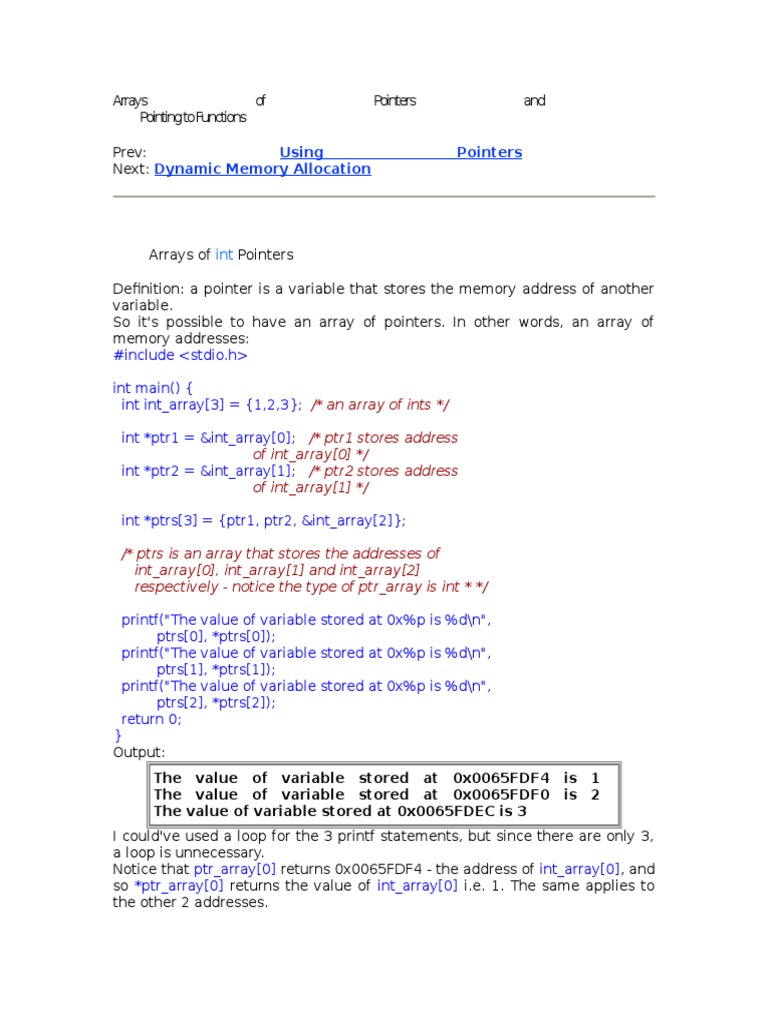Arrays Of Pointers Anddfwsefrj Pdf Pointer Computer Programming
