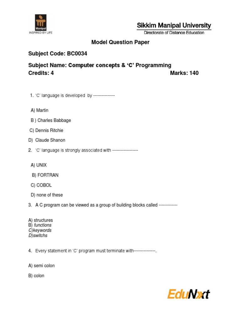Bc0034 Computer Concepts C Programming Part 2 Mqp Pdf Pdf Control Flow C Programming