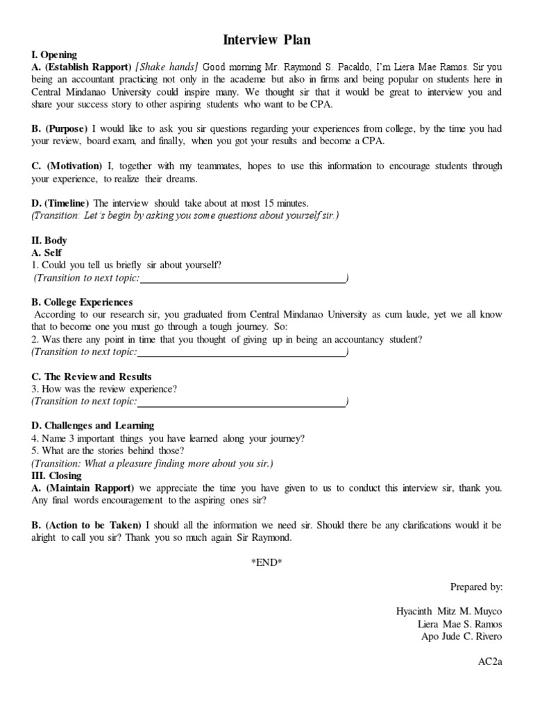 Interview Plan with CPA Raymond Pacaldo | PDF