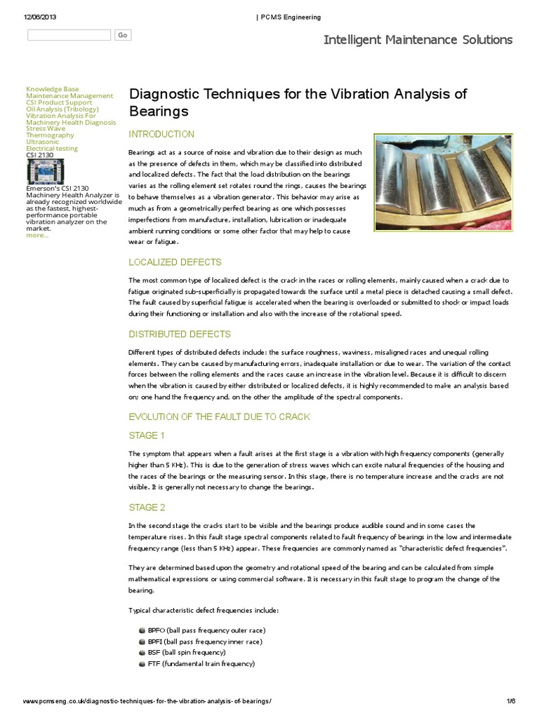 Diagnostic Techniques for the Vibration Analysis of Bearings: Detecting Defects Through ...