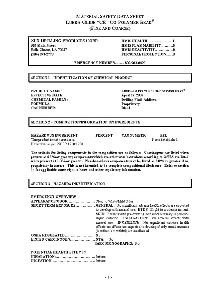 Lubra Glide MSDS | PDF | Personal Protective Equipment | Ventilation ...
