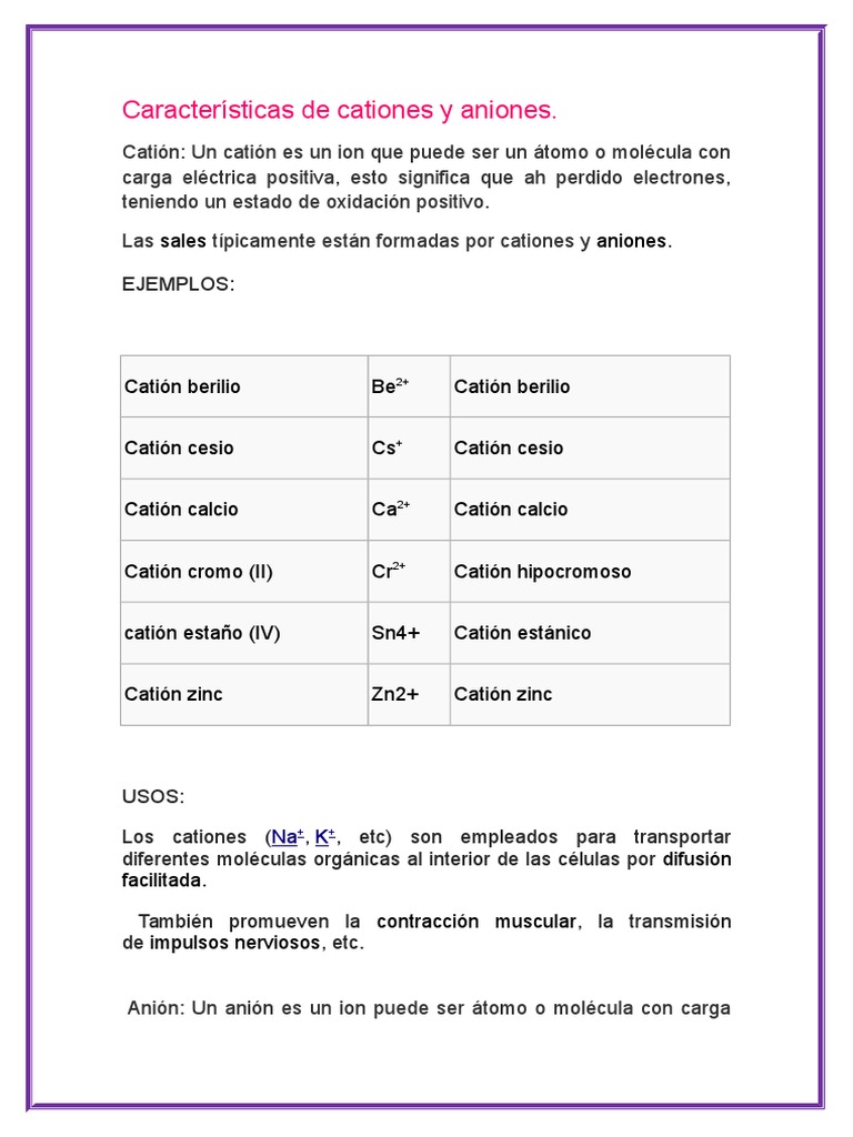 Caracteristicas de Cationes y Aniones | PDF | Ion | Redox