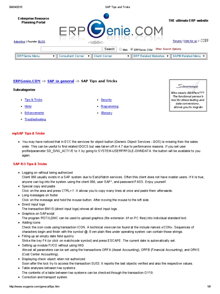 SAP Tips and Tricks | PDF | Computer Network | Transmission Control ...