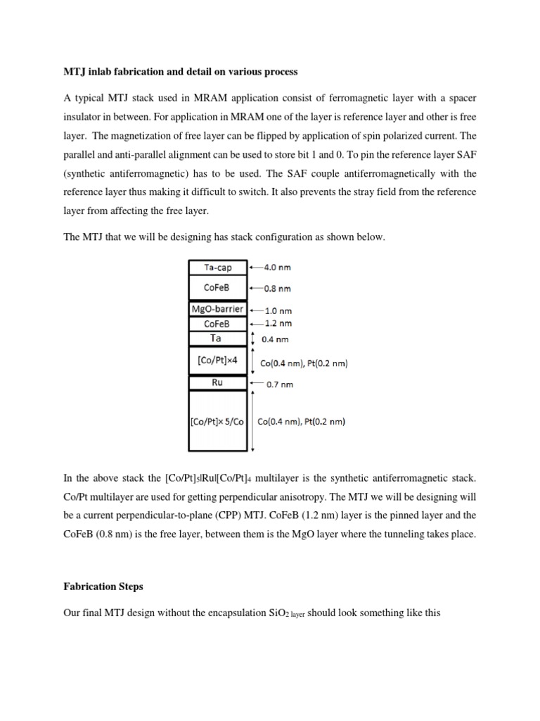 MTJ Inlab Fabrication and Detail On Various Process | PDF ...
