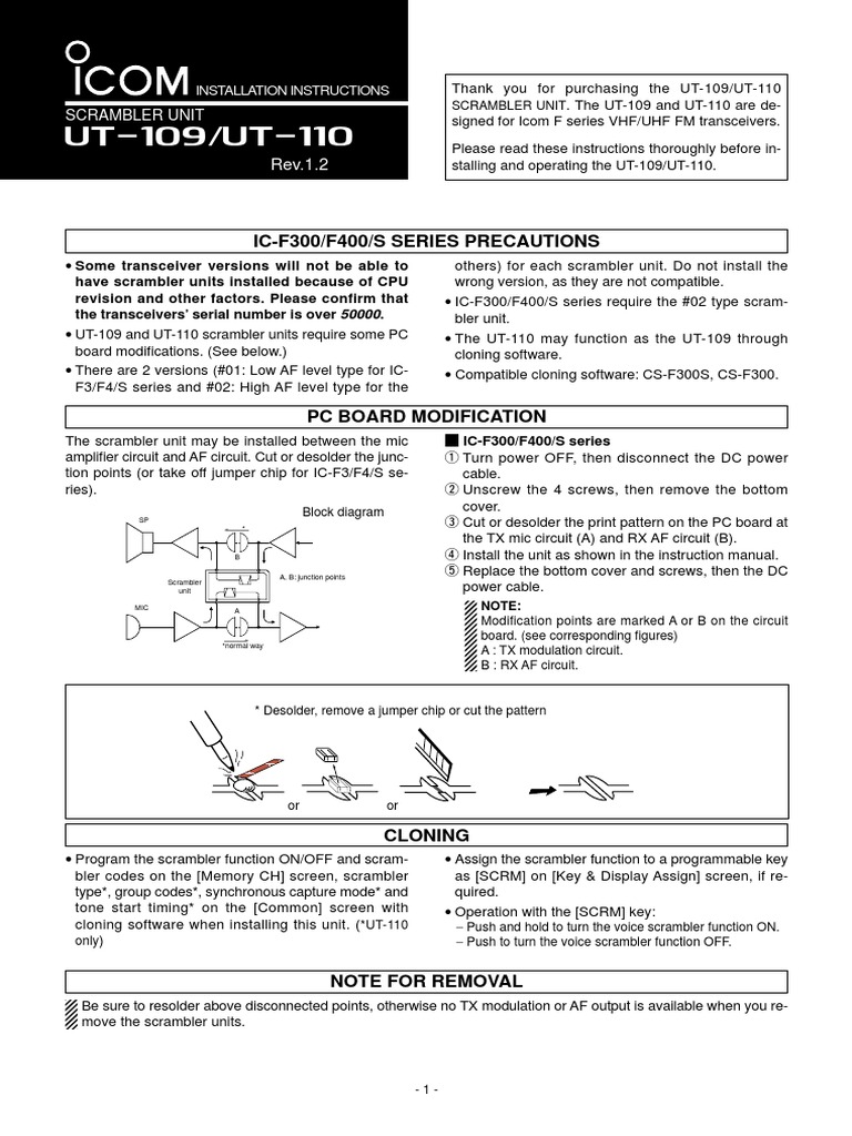 Icom UT-109 UT-110 Instruction Manual | PDF | Physical Layer Protocols | Computer Engineering