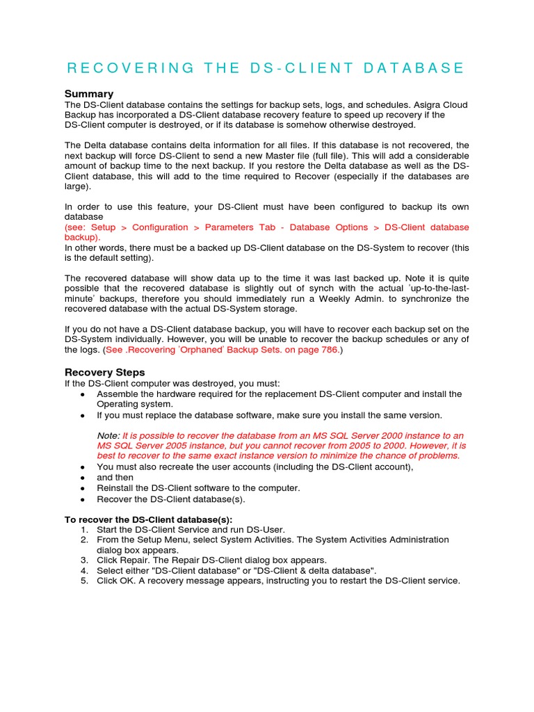 Recovering The Ds-Client Database | PDF | Backup | Databases