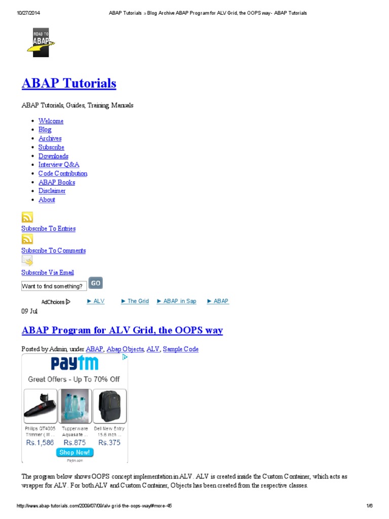 ABAP Tutorials Blog Archive ABAP Program For ALV Grid, The OOPS Way - ABAP Tutorials | PDF ...