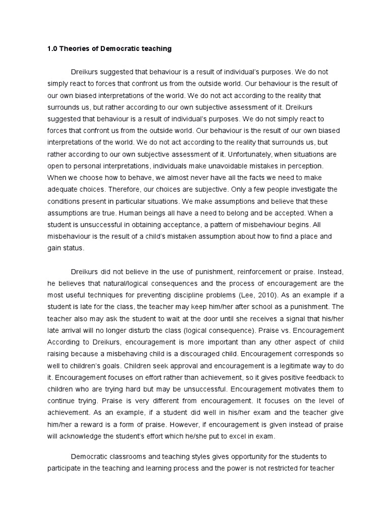 Theories of Democratic Teaching and Classroom Management | PDF ...