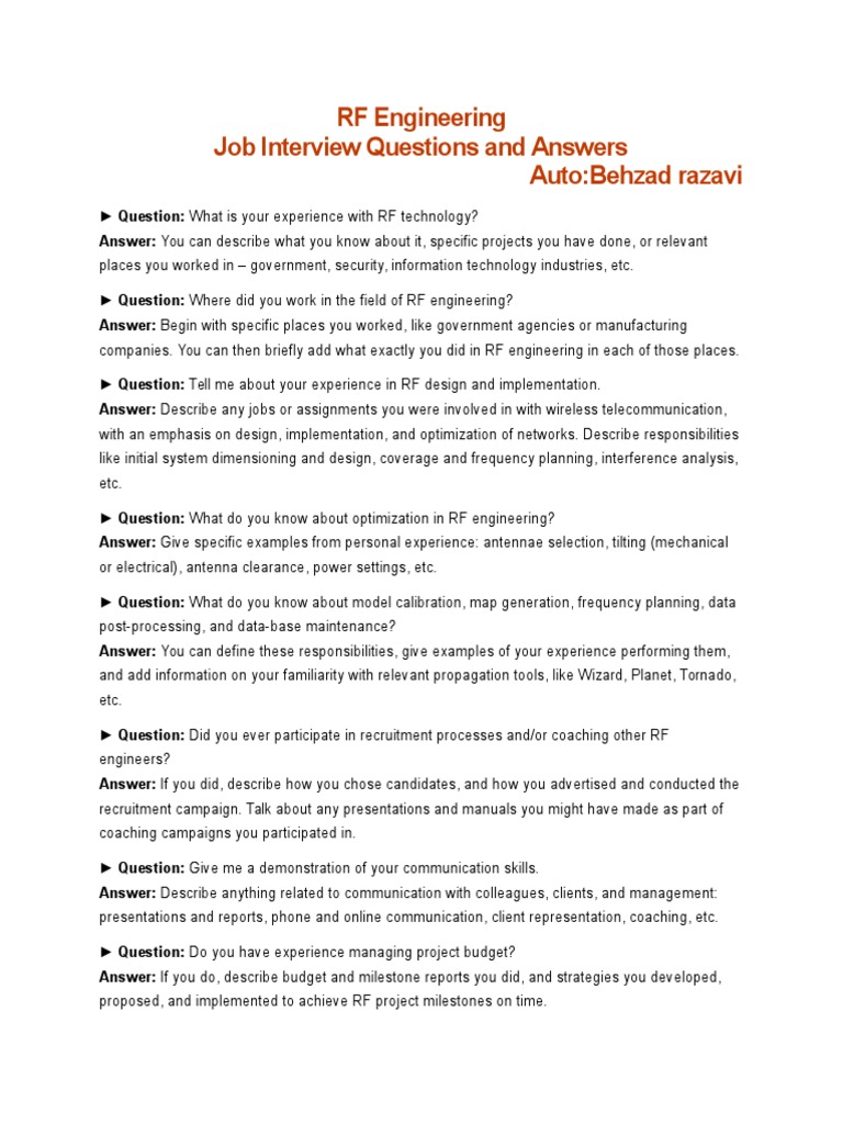 RF Engineering Job Interview Questions and Answers Auto:Behzad Razavi ...