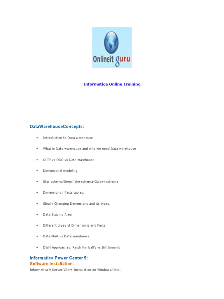 Informatica Online Training Docs | PDF | Data Warehouse | Workflow