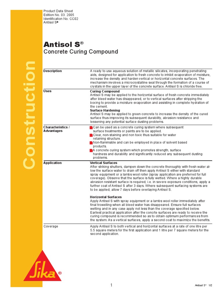 Antisol S: Concrete Curing Compound | PDF | Concrete | Industries