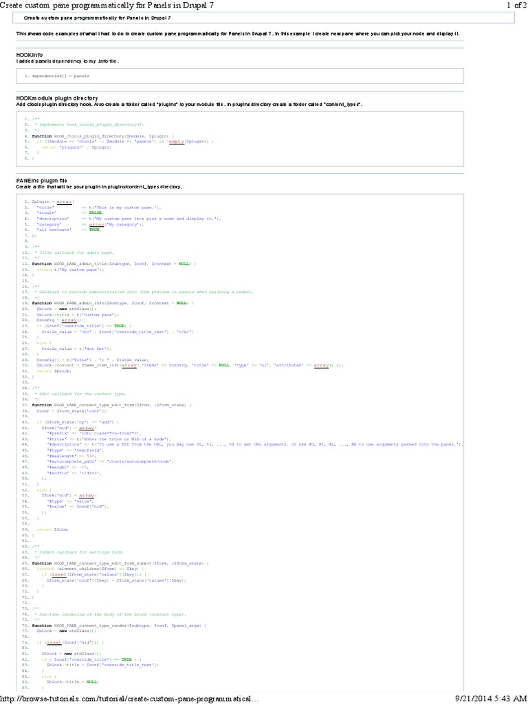 Create Custom Pane Programmatically For Panels in Drupal 7 | PDF | Directory (Computing) | Drupal