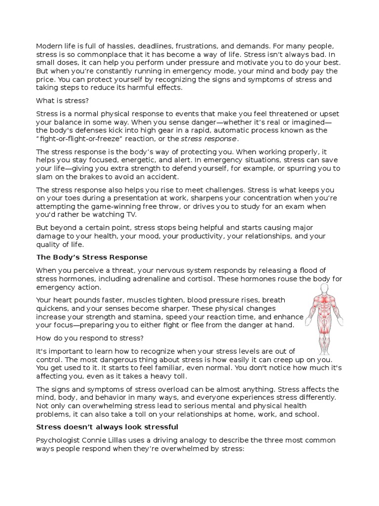 The Body's Stress Response | PDF | Fight Or Flight Response | Stress ...