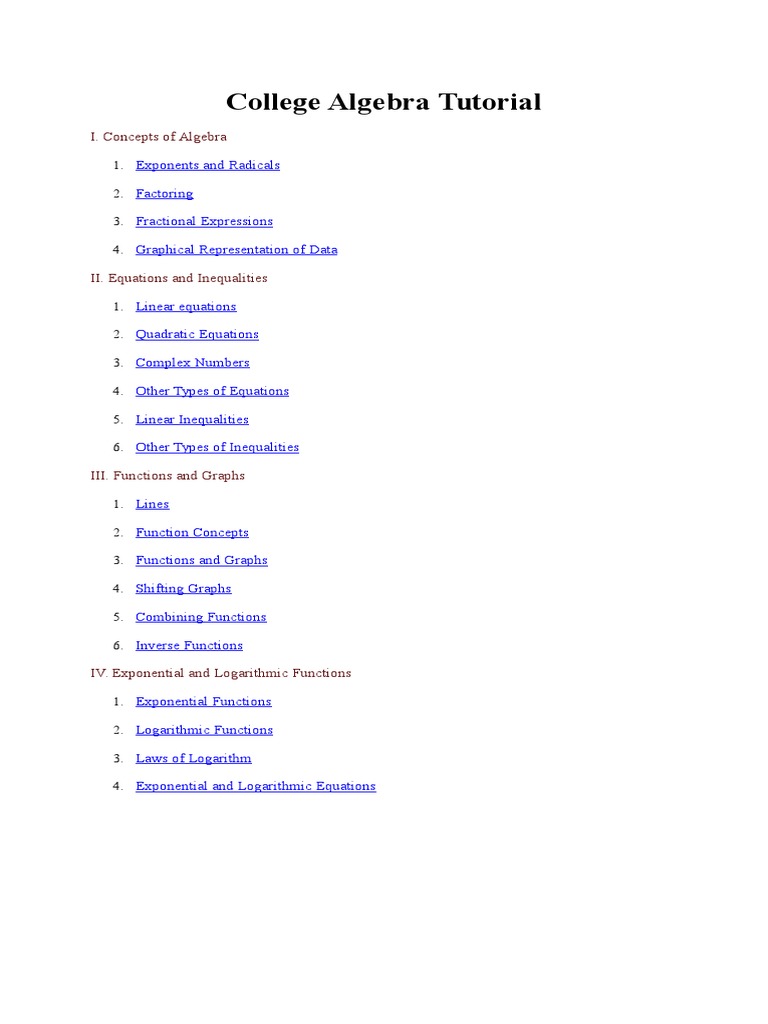 College Algebra Tutorial | Download Free PDF | Fraction (Mathematics ...