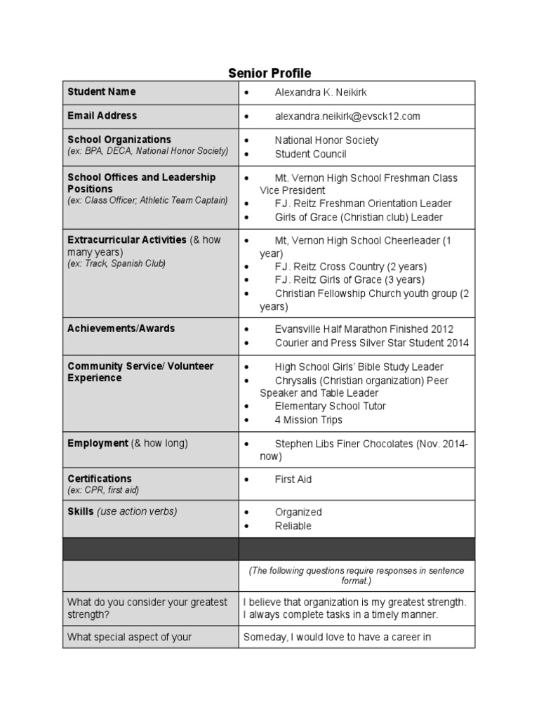 Senior Profile of Alexandra Neikirk | PDF | Sports & Recreation | Wellness