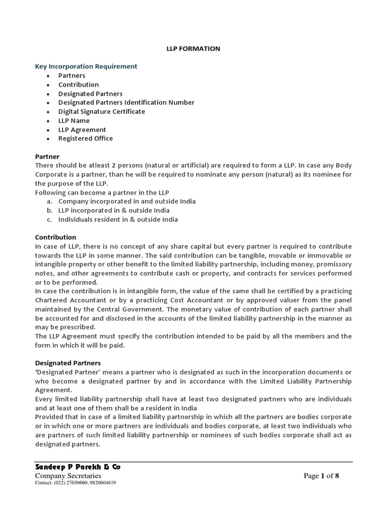 LLP Formation Essentials | PDF | Limited Liability Partnership | Law