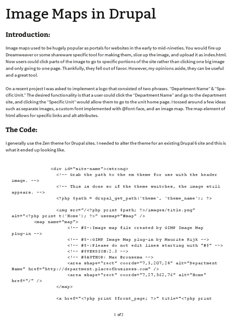 Image Maps in Drupal - Max Bronsema | PDF | Drupal | Php