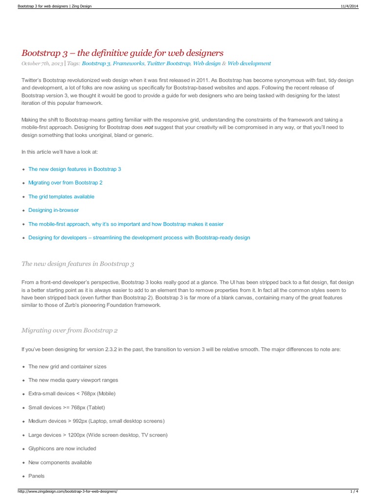 Bootstrap 3 For Web Designers Zing Design Download Free Pdf Bootstrap Front End Framework