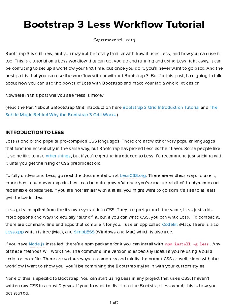 Bootstrap 3 Less Workflow Tutorial - Experience Design at Hello Erik | Download Free PDF ...