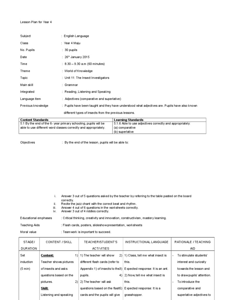 Content Standards Learning Standards | PDF | Lesson Plan | Adjective