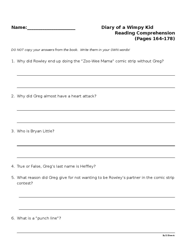 Diary of A Wimpy Kid (Book 1) ReadComp p.164-178 | PDF | Fictional ...