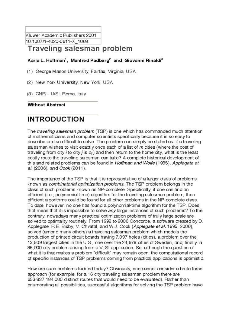 TSP Hoffman Padberg Rinaldi | PDF | Systems Analysis | Applied Mathematics