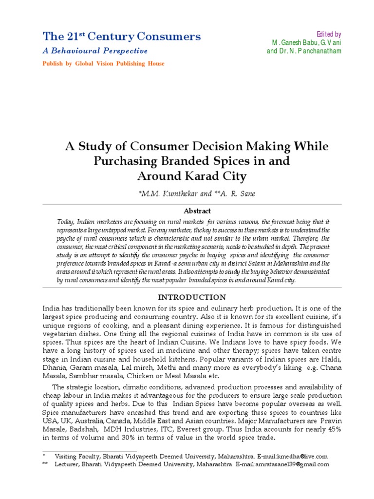 A Study of Consumer Decision Making While Purchasing Branded Spices in ...