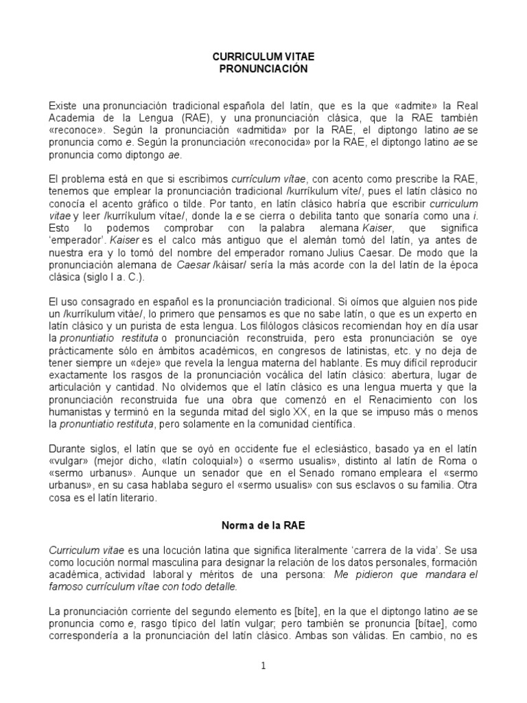 Curriculum Vitae. Pronunciación | PDF | latín | Semiótica