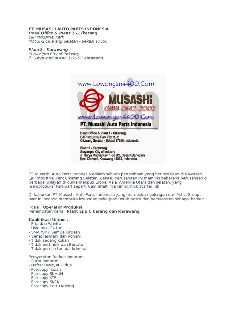 PT - Musashi Auto Parts Indonesia | PDF
