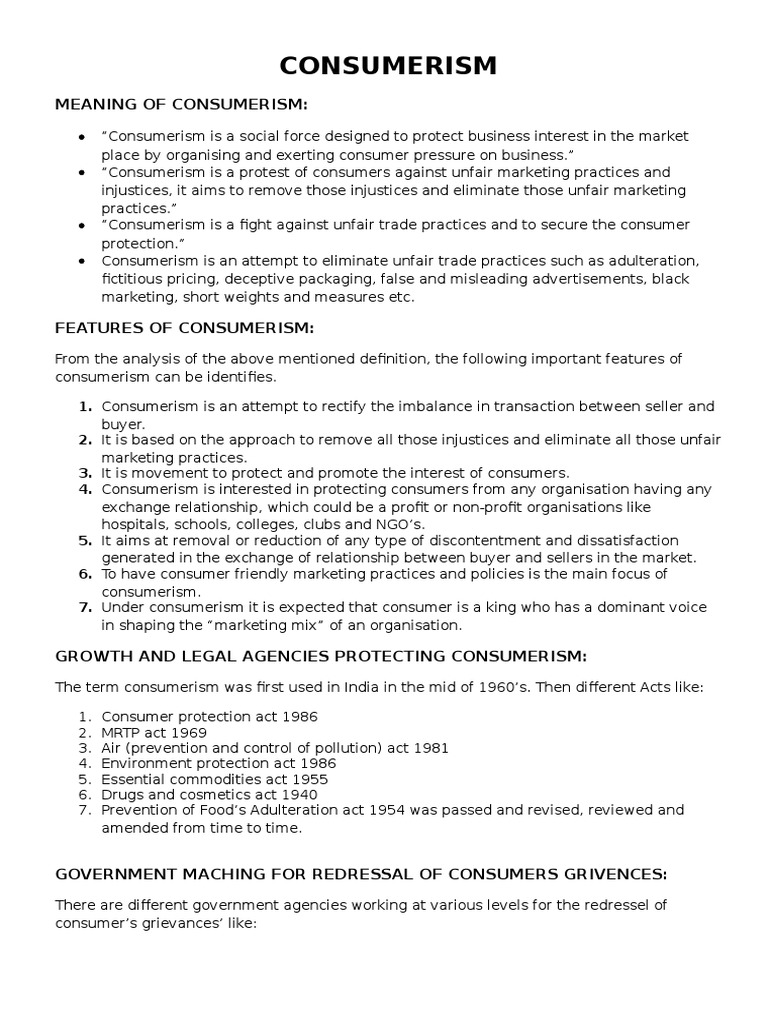 Meaning of Consumerism | PDF | Consumerism | Complaint