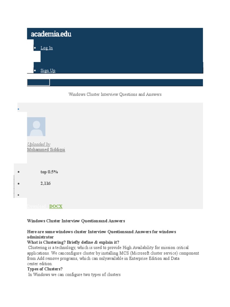Log In Windows Cluster Interview Questions And Answers Pdf Computer Cluster Windows
