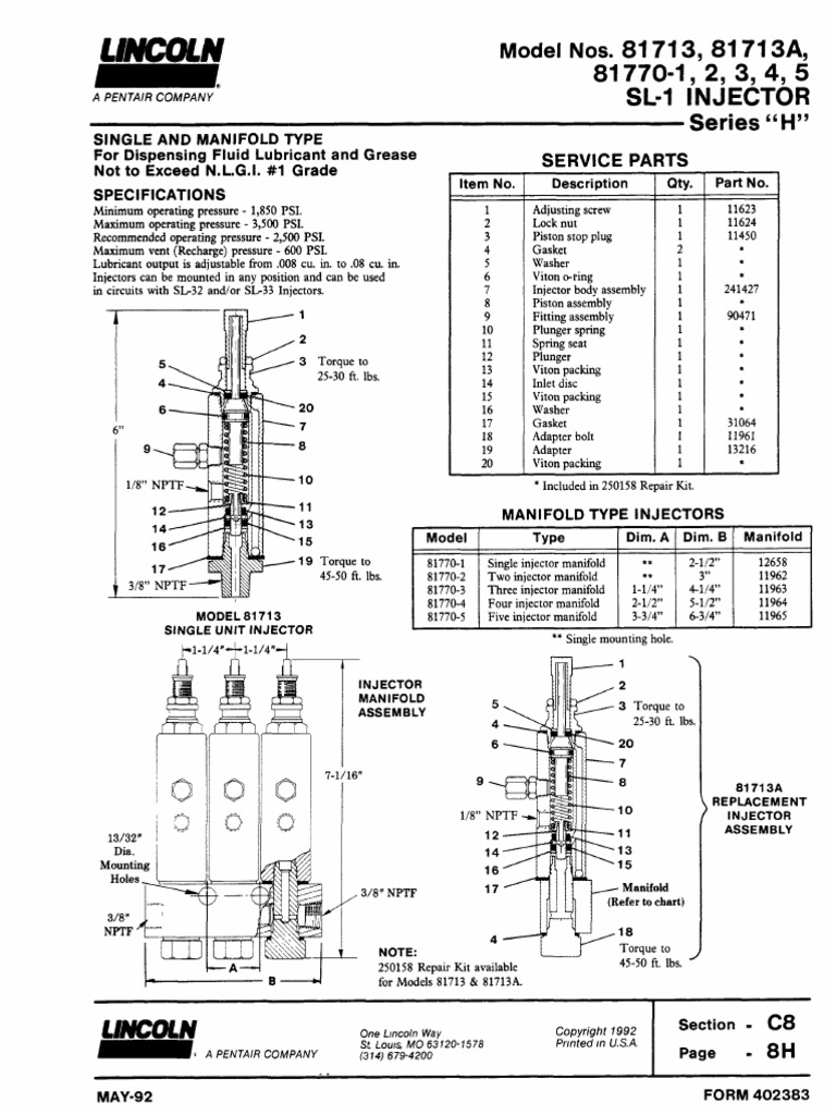 Lincoln: 81713, 81713A, 81770-1, 2, 3, 4, 5 Sl-I Injector Series | PDF ...