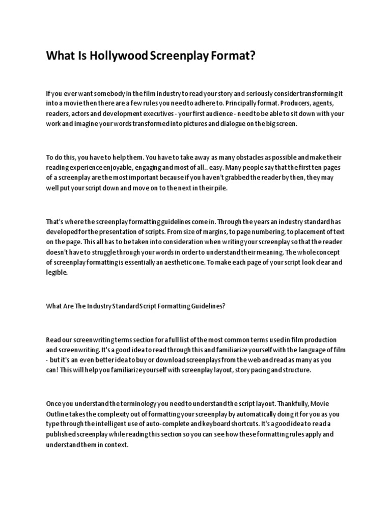 Hollywood Screenplay Formatting Guide | PDF | Screenplay | Leisure