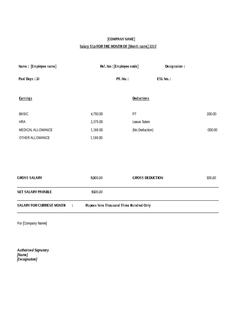 Sample Salary Slip | PDF