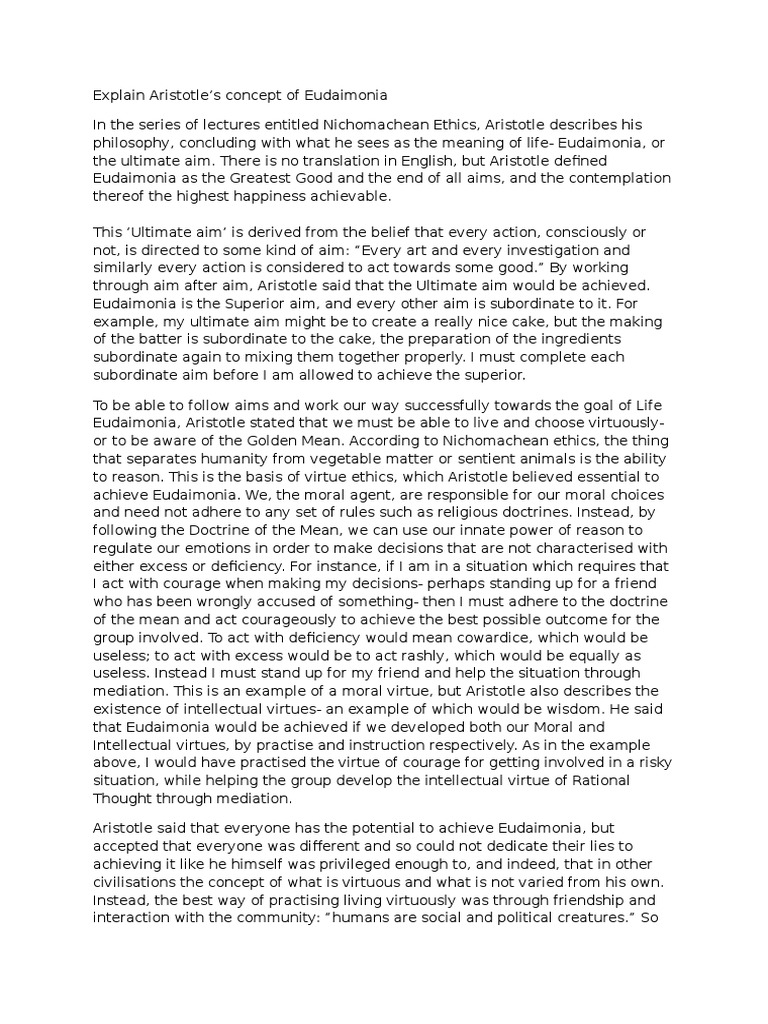 Explain Aristotle's Concept of Eudaimonia | PDF | Aristotle | Virtue