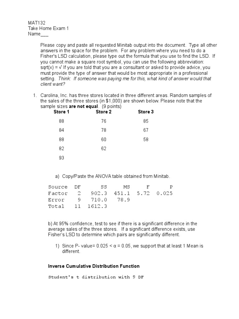 Intermediate Statistics Sample Test | PDF | Analysis Of Variance ...