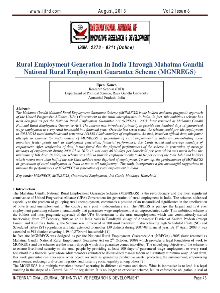 Rural Employment Generation in India Through Mahatma Gandhi National ...