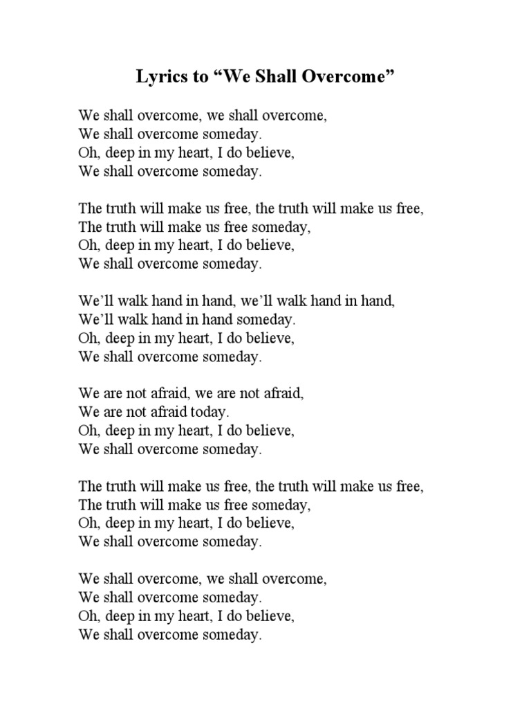 Lyrics To "We Shall Overcome" | PDF