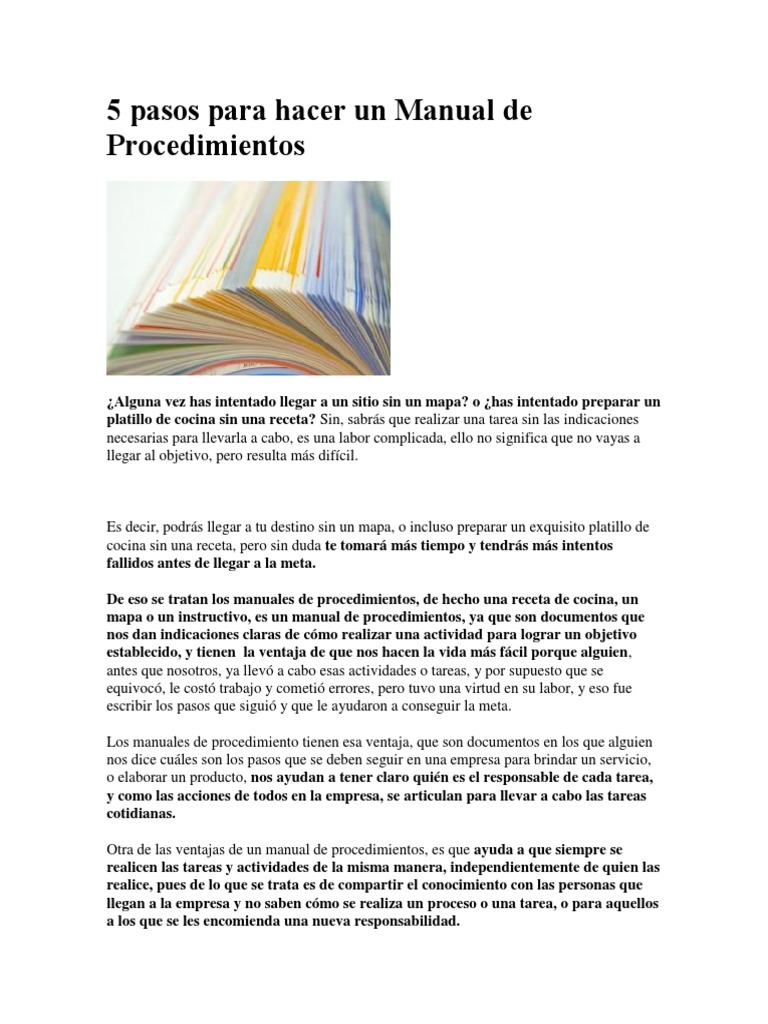 5 Pasos para Hacer Un Manual de Procedimientos | PDF | Negocios ...