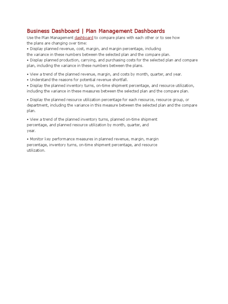 Business Dashboard - Plan Management Dashboards | PDF | Resource ...