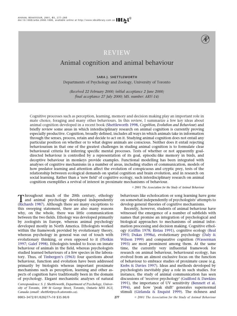 Animal Cognition and Behavior: A Review of Research Integrating ...