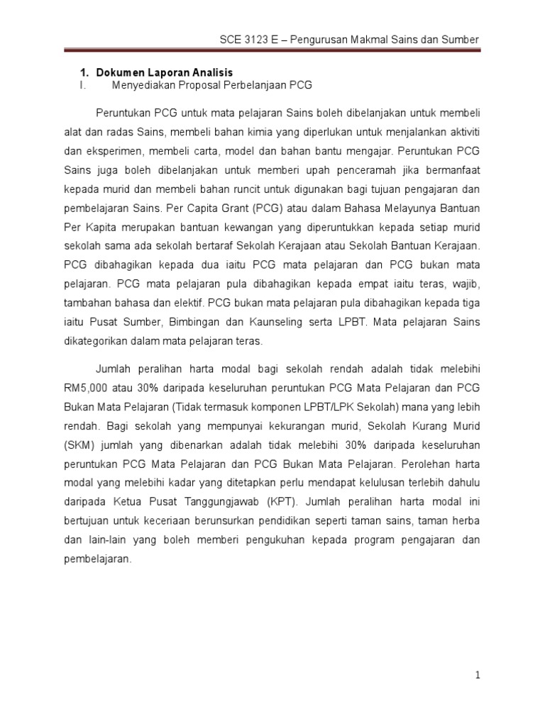 Proposal PCG Makmal Sains | PDF